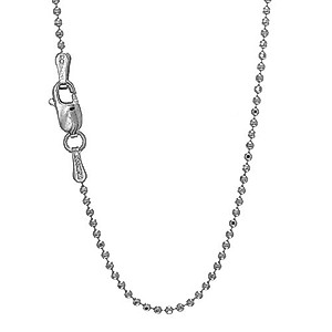 JewelStop 14k Solid White Gold 1.2 mm Diamond-Cut Bead Ball Chain Lobster Claw Clasp- 20 Inches, 2.9gr.