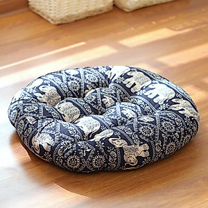 EGOBUY Meditation Cushion, Round Floor Seat Cushion Cotton Linen Sitting Pillow Yoga Pillow Tatami Mat for Home Decor Garden Party, 22x22 Inch, Black Elephant