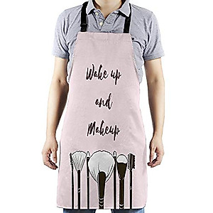 HGOD DESIGNS Makeup Kitchen Apron,Inspirational Quote Wake Up And Makeup Pink Kitchen Aprons For Women Men For Cooking Gardening Adjustable Home Bibs,Adult Size