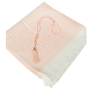 Prien Muslim Prayer Rug with Tasbih and Portable Bag, Muslim Gift for Women Men, Mubarak Islamic Box, Soft Mat Islam Gifts Set, Turkish Sajadah for Ramadan, Eid, Hajj, Travel, Pray (Powder Pink)