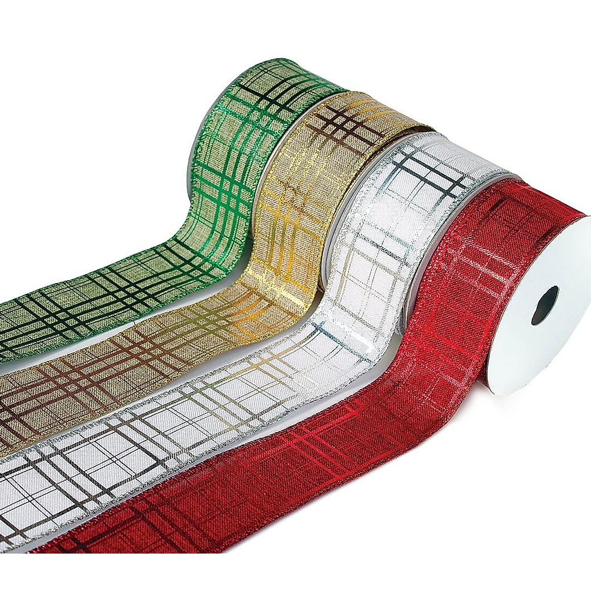 Wired Christmas Ribbon for Tree Plaid Ribbons Set Burlap Xmas Thick 2.5 Inch 4 Rolls 24 Yards for Decorating Trees Gift Wrapping Wreaths Bows Perfect for Tree Topper Wreath Mailbox Staircases