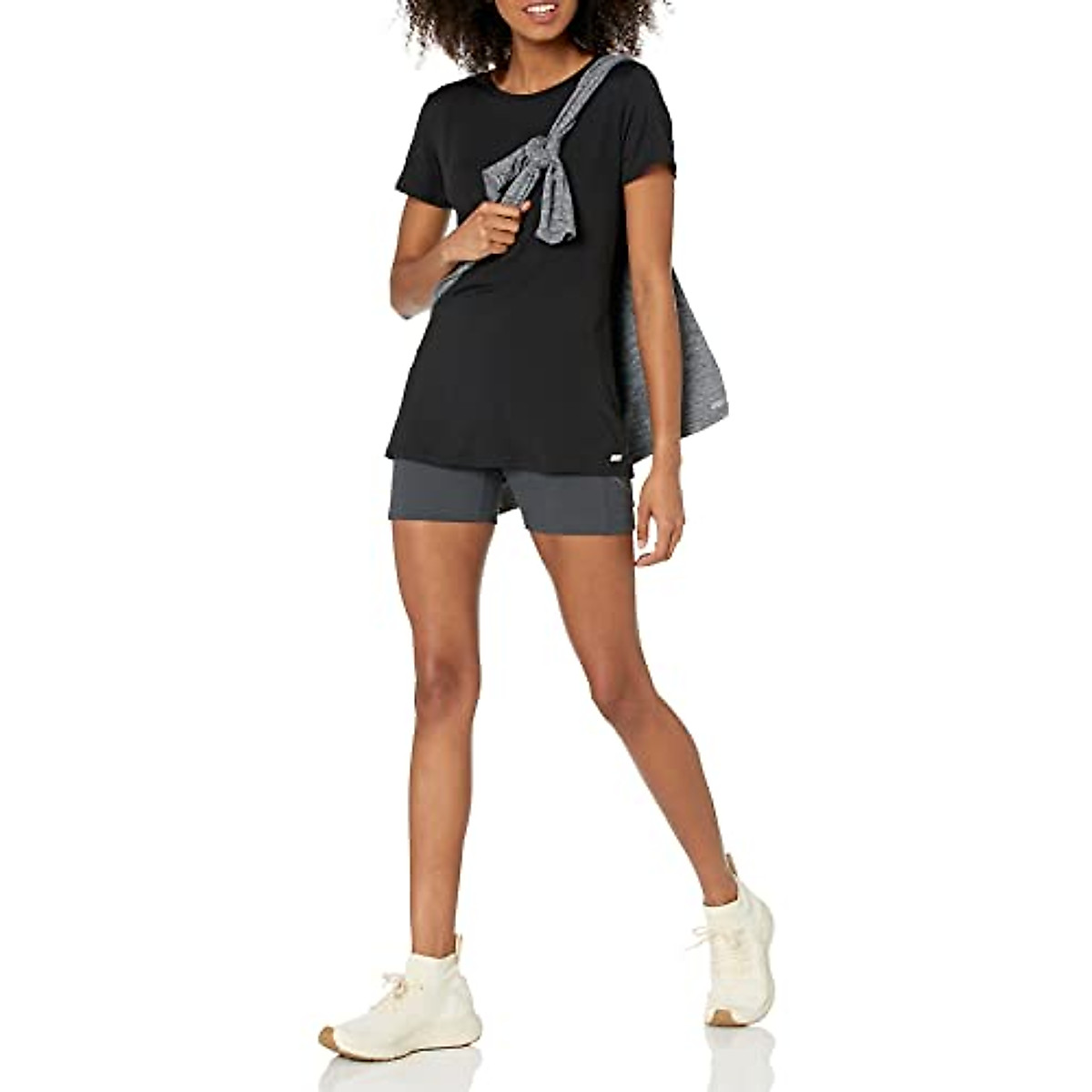 Amazon Essentials Women's Tech Stretch Short-Sleeve Crewneck T-Shirt (Available in Plus Size), Pack of 2, Black, Large