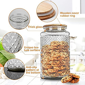 1 Gallon Cookie Jar, Wide Mouth Large Glass Jars with Bamboo Lid, Airtight Storage Food Kitchen Counter Containers for Candy, Flour, Oats, Coffee Bean, Pet Treats, Laundry Pods, Laundry Detergent