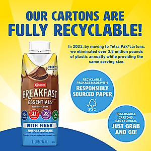 Carnation Breakfast Essentials Ready to Drink with Fiber, Rich Milk Chocolate, 8 FL OZ Carton (Pack of 24) (Packaging May Vary)