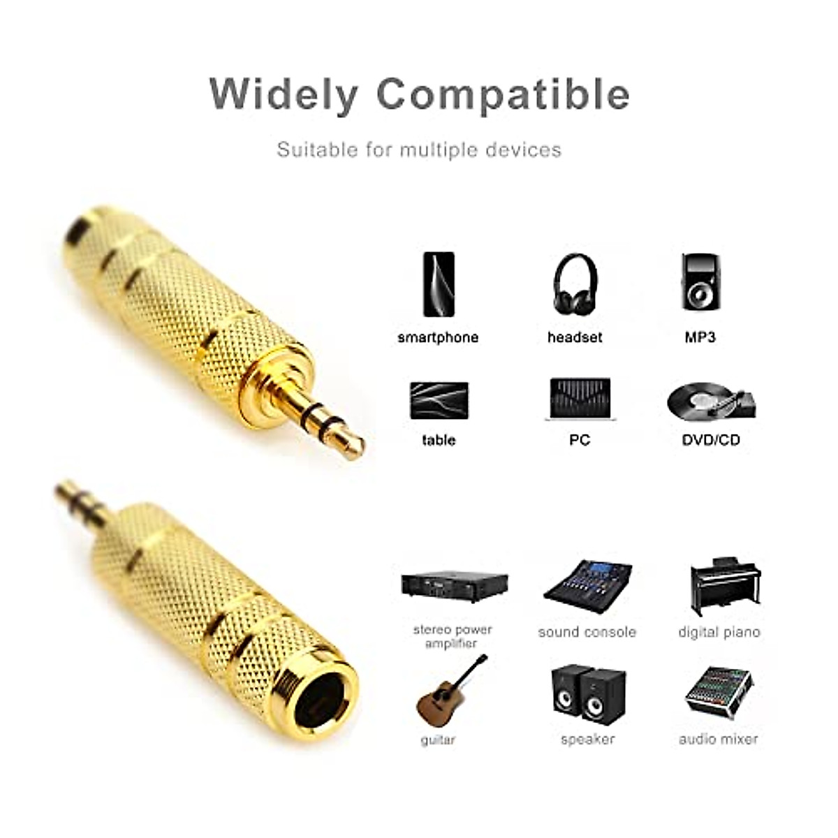 NANYI 4PCS 1/4'' to 3.5mm Stereo Headphone Adapter for Audio Connector Cable, 3.5mm(1/8'') Plug Male to 6.35mm (1/4'') Jack Female Stereo Adapter for Headphone, Amp Adapte