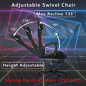 SAYDSI Gaming Chair Computer Chair Leather High Back Chair Racing Executive Ergonomic Office Chair with Height Adjustment, Footrest，Headrest and Lumbar Support Sports Swivel Chair(Red)