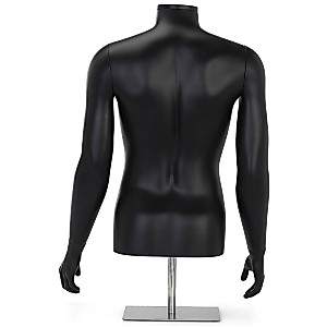Displays2go Headless Male Torso Mannequin with Metal Base, Removable Arms - Matte Black (SMMMATBA)