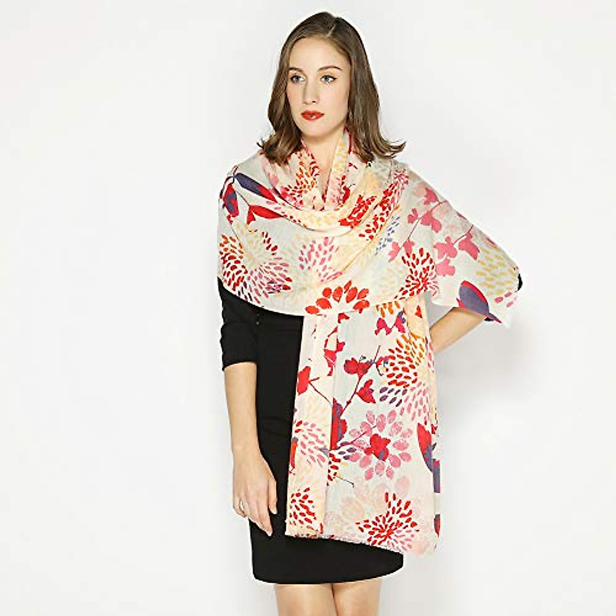 DANA XU 100% Pure Wool Pashmina Cashmere Long Travel Scarf Shawls And Wraps For Evening Dress Women Soft Warm Floral Blanket