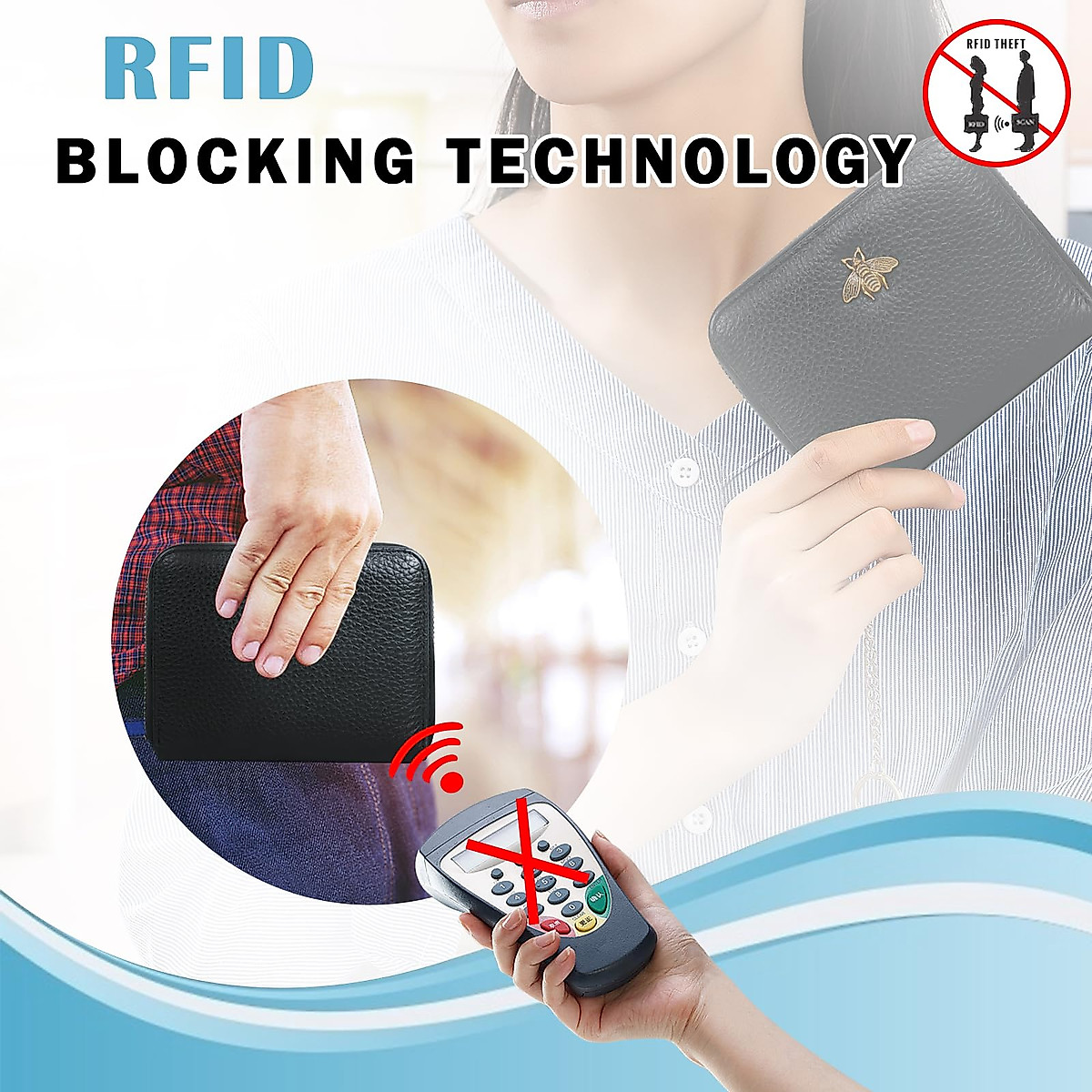 imeetu RFID Credit Card Holder Leather Zipper Card Case Wallet 24 Card Slots for Women (Black)