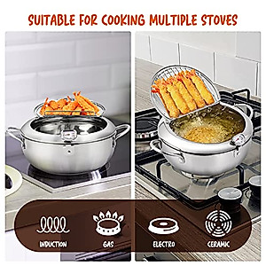 Oxydrily,deep Fryer Pot,304 Stainless Steel with Temperature Control and Lid Japanese Style Tempura Fryer