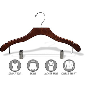 The Great American Hanger Company Wooden Combo Walnut Finish Hanger with Clips and Notches (Box of 100)