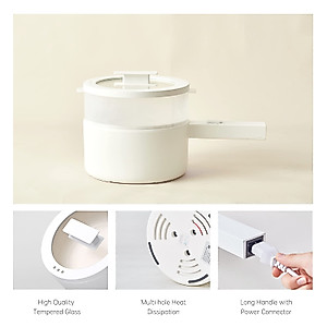 Olayks Electric Steamer for Cooking, 1.5L Ceramic Glaze Non-stick Pot, Dual Power Multi-functional Electric Cooker, Suitable for Steak, Pasta, Hot Pot, Ramen, Quick Heating and Overheat Protection