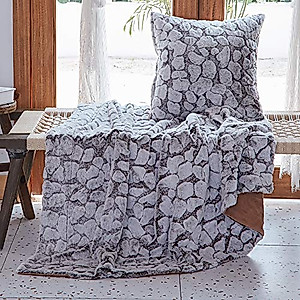 FY FIBER HOUSE Super Soft Rabbit Faux Fur Fleece Throw Blanket Thick Luxurious Faux Fur Plush Warm Fuzzy with Stone Pattern for Bed Sofa, 60"X80", Cappuccino