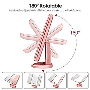 WEILY Lighted Vanity Makeup Mirror 1x/2x/3x Magnification Trifold with 36 LED Lights Touch Screen and USB Charging, 180 Degree Adjustable Stand for Countertop Cosmetic Makeup Mirror(Rose Gold)