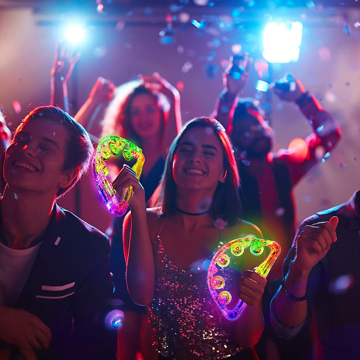 Aywewii LED Tambourine, Light Up Toys Handheld Musical Flashing Tamborine Autism Toys Party Supplies for Birthday Anniversaries Gifts for Kids Adults Teens(Four Colors are Randomly Sent) 2 Pcs