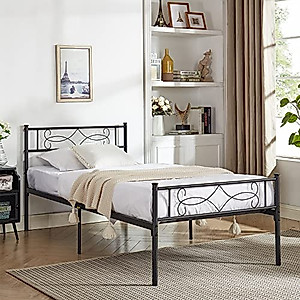 VECELO 14" Twin Size Metal Platform Bed Frame with Headboard,Premium Steel Slat Support No Box Spring Needed,Noise-Free Anti-Slip,Easy Assembly