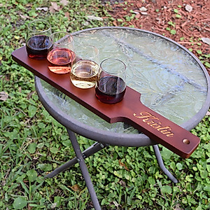 Custom Personalized Wine Flight Server Tasting Set with 4 Glasses - Engraved Bridesmaid Gifts - Red Brown Finish