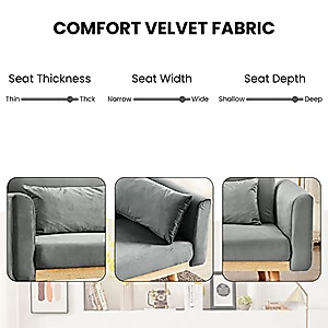 DKLGG Grey Futon Sofa Bed, Velvet Convertible Sofa Couch Sleeper with Wood Legs & 2 Pillows, Upholstered Loveseat for Small Spaces Living Room Bedroom Furniture, 3 Adjustable Positions, Easy Assembly