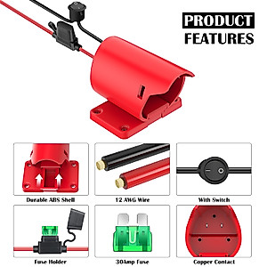 KOEZEOI 2 Packs Power Wheel Adapter for Milwaukee M12 Battery Adapter 12V Power Wheel Battery Conversion Kit with Fuse & Switch & Wire Terminals 12AWG Wire for DIY Ride On Truck and Rc Toys