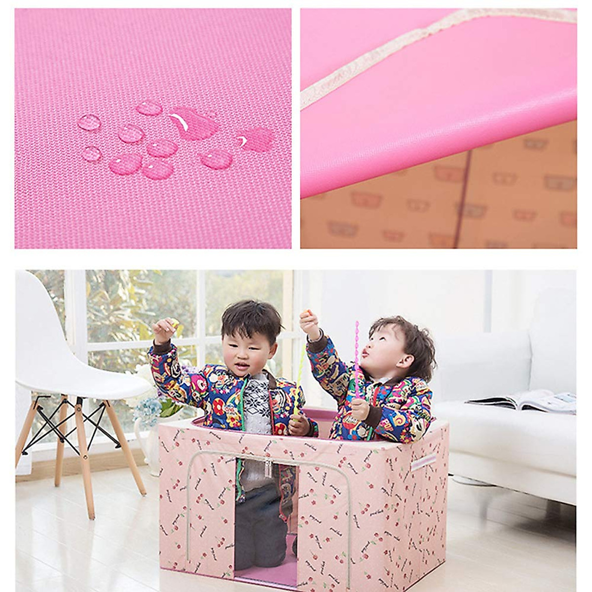 Storage Bins Boxes, Foldable Storage Bag-Capacity 72 L, Steel Frame Support Clothing Storage Bag, Quilt Collection Bag, Clothing Storage Bag With Transparent Window (Storage Bag - 1 Pack) (Pink)