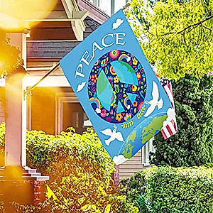 AOKDEER Peace Garden Flag, Burlap Double Sided Small Peace Sign Flag 12x18 Inch, World Peace Garden Flag for Outside, Inspirational White Dove Seasonal Yard Flag, Rainbow World Outdoor Flag Decoration