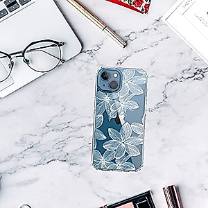 RANZ iPhone 13 Case, Anti-Scratch Shockproof Series Clear Hard PC+ TPU Bumper Protective Cover Case for iPhone 13 (6.1") - White Flower