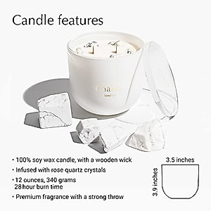 Hidden Label 12oz Howlite Quartz Coconut Lime Crystal Candle, 2 Wood Wicks Scented Crackling Candles, Chakra Collection Meditation Healing Candles with Crystals Inside
