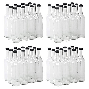 North Mountain Supply 750ml Clear Glass Bordeaux Wine Bottle Flat-Bottomed Screw-Top Finish - with 28mm Matte Black Plastic Lids - 48 Bottles & Lids (4 Cases of 12)