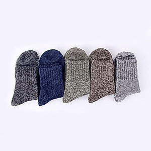 TeenFighter 5 Pairs Upgraded Thick Warm Wool Cotton Women Socks, Knit Cabin Cozy Crew Winter Socks for Girls (Dark Color)