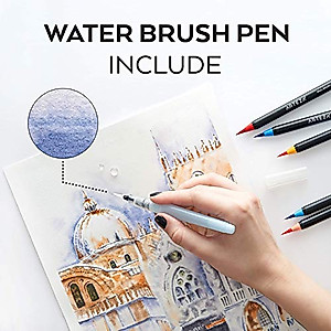 ARTEZA Real Brush Creative Bundle includes: Real Brush Pens, Watercolor Pads and Water Brush Pens, Drawing Art Supplies for Artist, Hobby Painters & Beginners