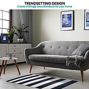 NANTA Navy Blue and White Striped Rug 27.5 x 43 Inches Cotton Machine Washable Indoor Outdoor Stripe Rug for Farmhouse Layered Door Mat