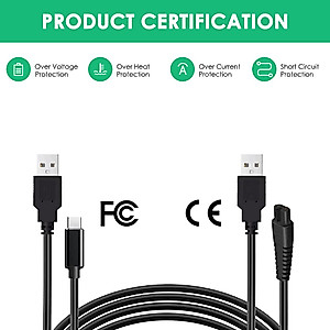 Mrgru Charging Cable for Hair Clippers Compatible with Ufree Professional Cordless Hair Clippers for Men Charger Power Cord (USB C Cable + Shaver Charging Cable)