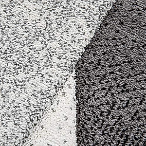 Modern Area Rug Bordered with Geometric Pattern Grey Anthracite with Contour Cut, Size: 2'8" x 9'10"