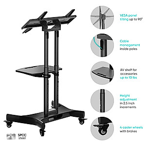 ONKRON Mobile TV Stand on Wheels for 32" - 70" TV up to 99 lbs - Floor TV Stand Tilt - Height Adjustable TV Stand Floor max VESA 600x400 - Portable TV Stand on Wheels/TV Cart Rolling TV Stand Black