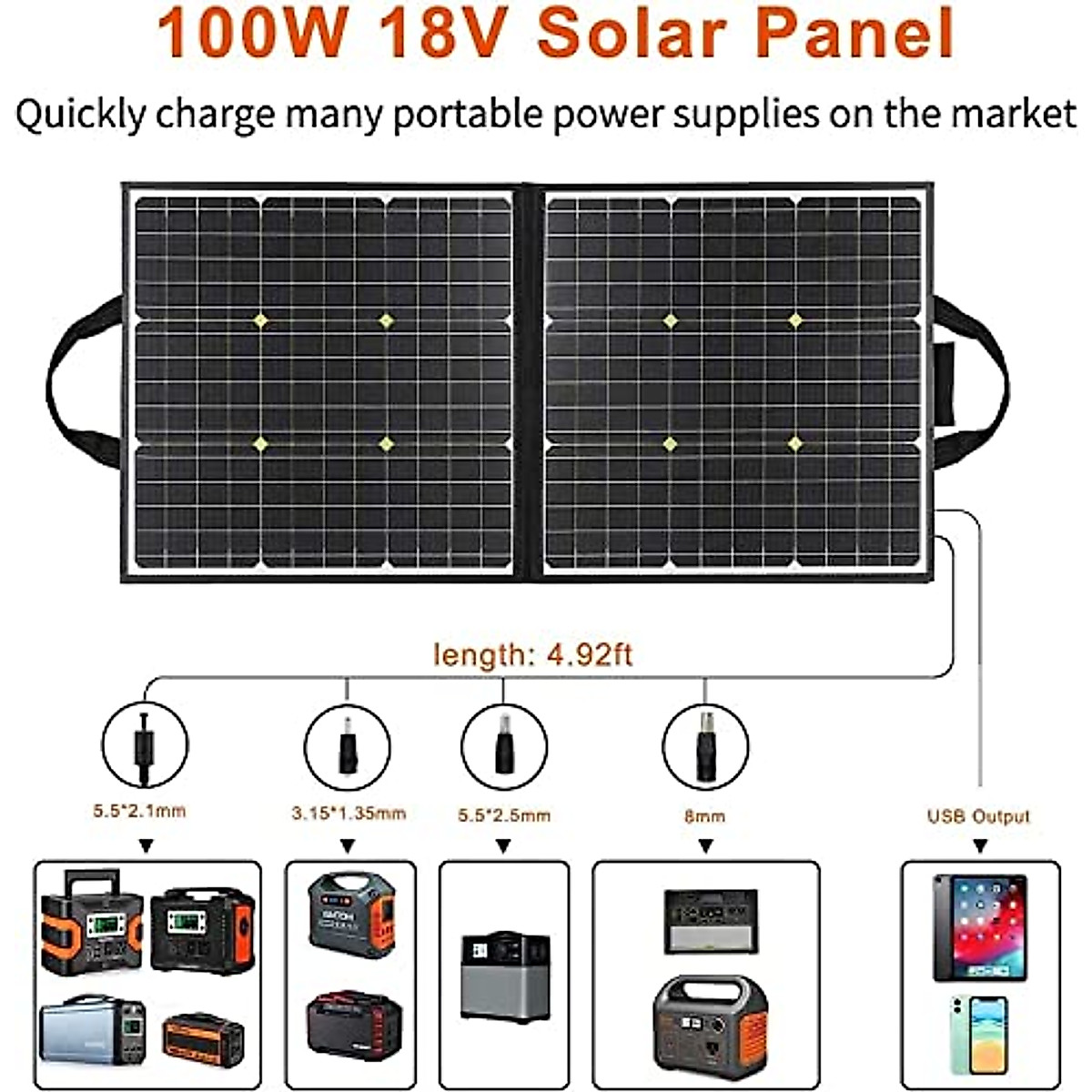 5V USB Flashfish Foldable Solar Cells Battery Charger Folding Outdoor Power Supply Camping Garden 100W 18V Portable Solar Panel (Color 50W) (100w) (100w)