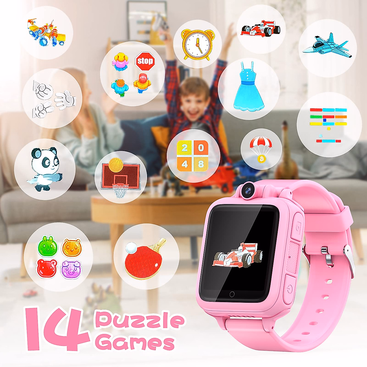 Lterfear Smart Watch for Kids Watches for Girls Ages 5-7 with 14 Games HD Camera Alarm Calculator Video Music Player, Kids Birthday Gifts Toys for 4 5 6 7 8 9 10 11 12 Years Old Girls, Pink