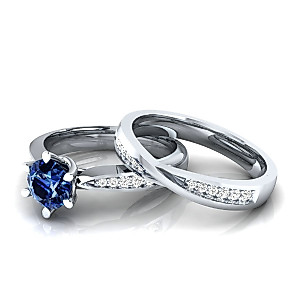 IdealJewel95 1.20ct Round Blue & White Sapphire Sterling Silver Bridal Ring Set Sizable For Women Wedding/Valentines / Engagement_10.5