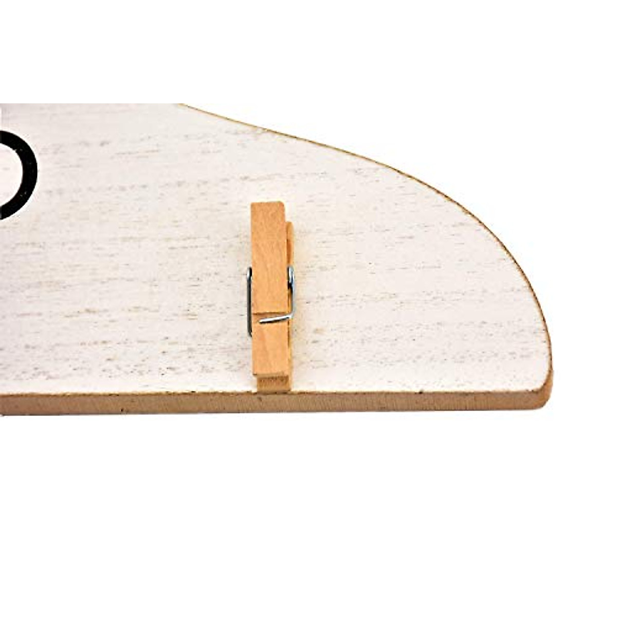 Lost & Found Wood Laundry Room Wall Decor with 4 Natural Wood Clips, Decorative and Functional Clothes-Hanger Shaped Laundry Room Organizer for Socks, Whitewashed, 13.4" W x 6.1" H