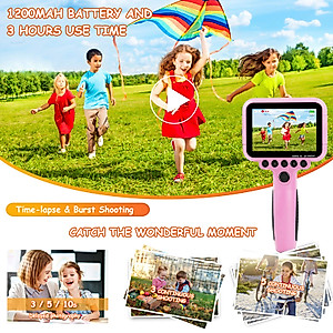 Kids Camera, iMoway Waterproof Video Cameras for Kids HD 1080P Kids Digital Cameras Camcorder with 16GB Memory Card, Card Reader and Floating Hand Grip (Pink)