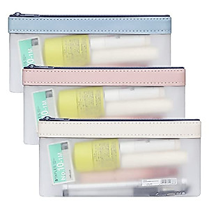 Toplive 3 Pcs Pencil Case Set, Clear Pencil Pouches, TPU Zipper Pen Case Bag, Pencil Storage Pouch, Makeup Bag for Women, Portable Office Stationery Pouch for Students Adults