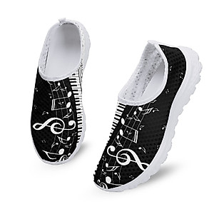 Coldinair Music Wall Art Music Note Women's Road Running Shoes Black White Treble Clef Prints Casual Sneakers Music Art Print Lady Girls Tennis Walking Shoe Workout Shoes for Tennis Gym
