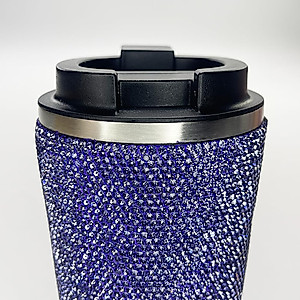 Cupcupmore 12 oz Bling Purple Rhinestone Stainless Steel Coffee Tumbler,Shiny Travel Insulated Coffee Mug with Lid, Reusable Spill Proof Coffee Cup,Portable Thermal Mug for Hot and Cold