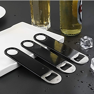 Saedy 3 Pcs Rubber Flat Bottle Opener, Bartender Bar Flade Speed Opener Stainless Steel, 7 Inch, Black