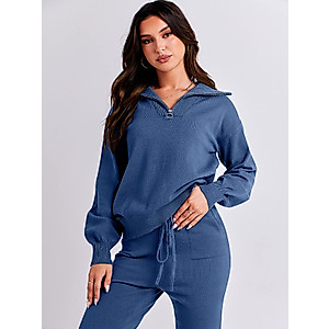ANRABESS Women's Two Piece Outfits Sweater Sets Long Sleeve Zip Up Knit Pullover Jogger Pants Tracksuit 2024 Fall Lounge Sets Small