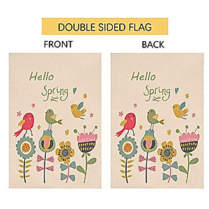 BLKWHT Hello Spring Garden Flag Vertical Double Sided 12.5 x 18 Inch Easter Bird Floal Yard Decor