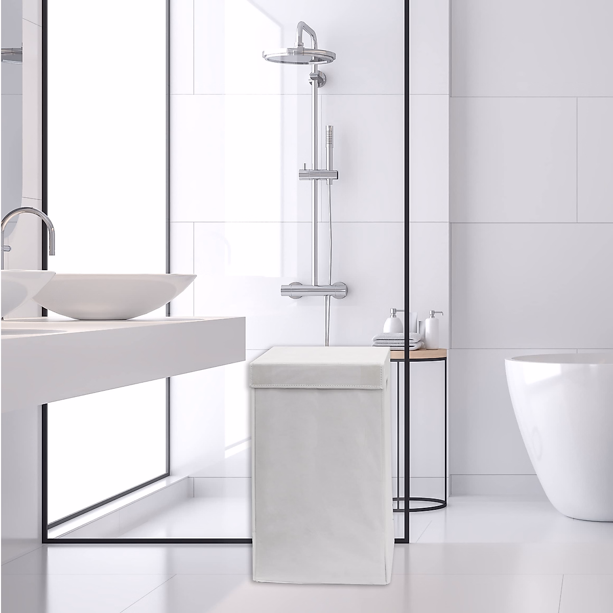 Simple Houseware Foldable Laundry Hamper Basket with Lid, White