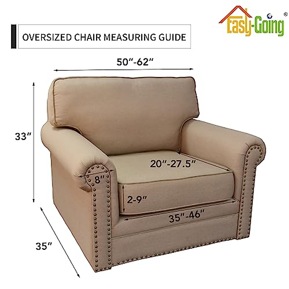 Easy-Going 2 Pieces Stretch Oversized Chair Couch Cover Sofa Cover for Dogs Sofa Slipcover for Separate Cushion Couch Jacquard Fabric Elastic Furniture Protector for Pets (Black, Oversized Chair)