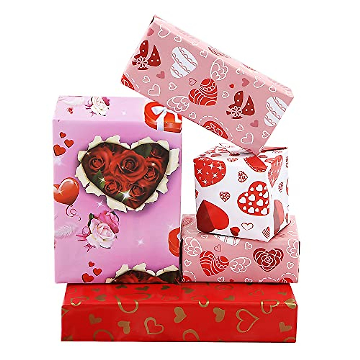 Heart Gift Wrapping Paper, 4 Sheet Love Heart Printed Birthday Wrapping Paper For Valentine's Day, 20x28" Per Sheet Folded Flat Gift Wrap for Mother, Lover, Wife, Beloveds, Wedding Bridal Shower