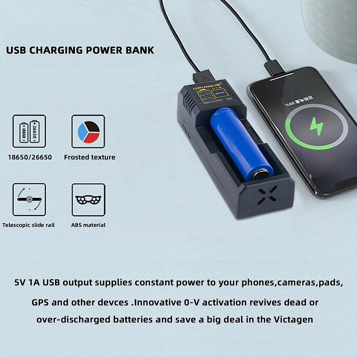 WANGDAJIEDIAN 18650 Battery Charger, Universal for 3.7V Li-ion & 1.2V Ni-MH/Ni-Cd Batteries, LCD Display, Safe Charge Protection, Portable USB Charging