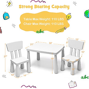 HONEY JOY Kids Table and Chair Set, Plastic Children Activity Table and 2 Chairs for Art Craft, Easy-Clean Tabletop, 3-Piece Toddler Furniture Set for Daycare Playroom, Gift for Boys Girls(White)